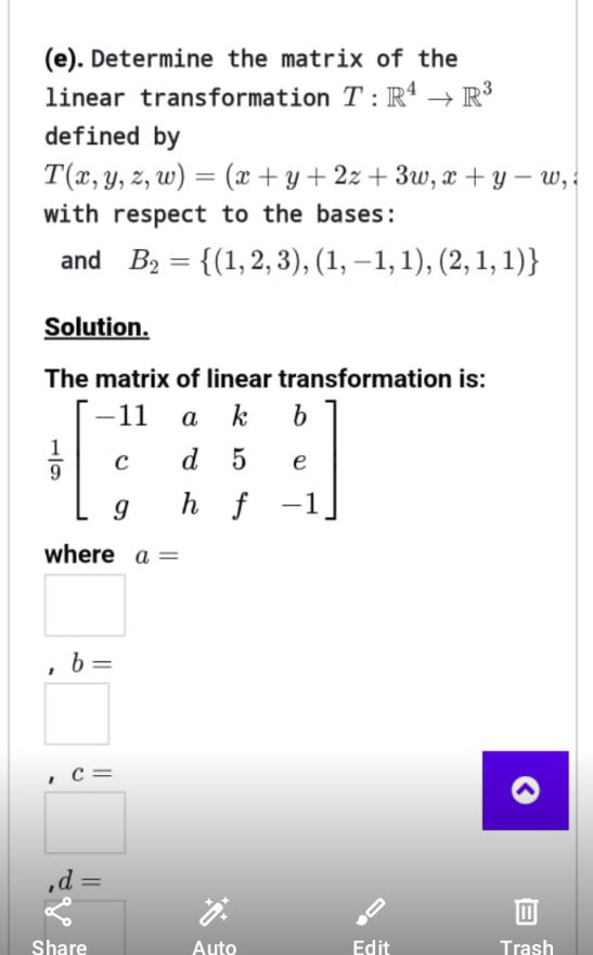 Solved (e). ﻿Determine the matrix of the linear | Chegg.com