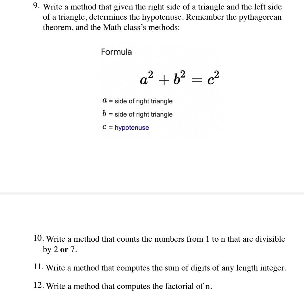 Solved a 9. Write a method that given the right side of a | Chegg.com
