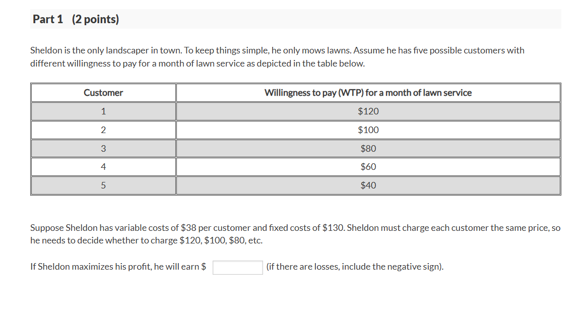 Solved Part 1 (2 ﻿points)Sheldon is ﻿the only landscaper in | Chegg.com