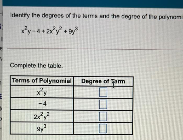 Solved Identify the degrees of the terms and the degree of | Chegg.com