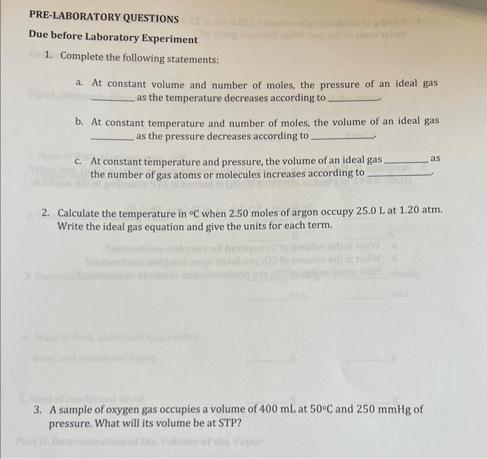 Solved PRE-LABORATORY QUESTIONS Due before Laboratory | Chegg.com