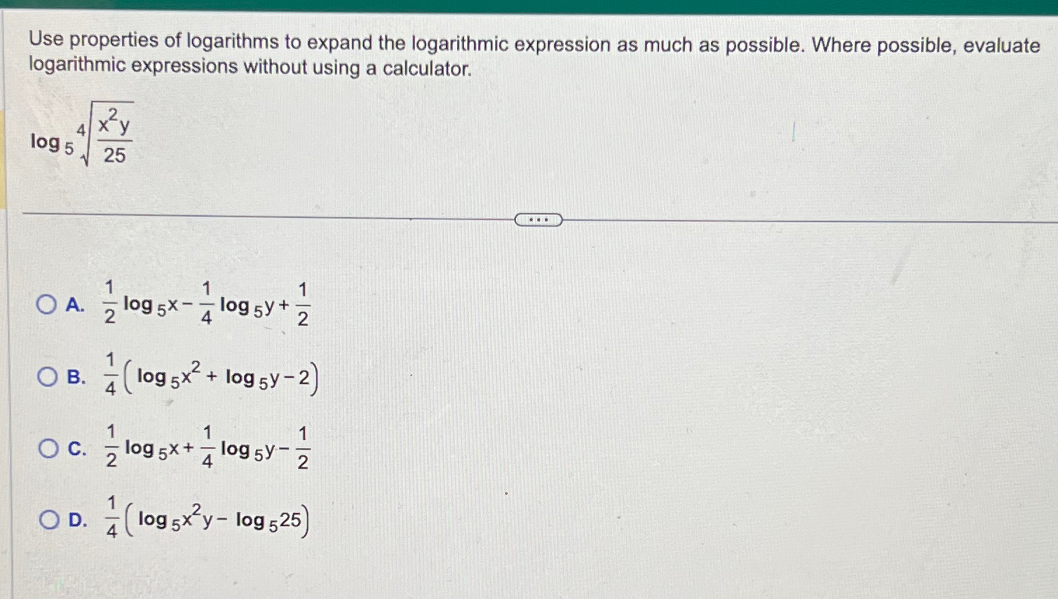 Solved Use properties of logarithms to expand the | Chegg.com