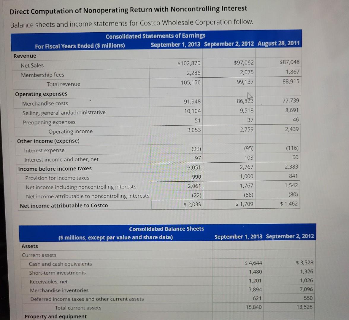 Solved Direct Computation of Nonoperating Return with | Chegg.com