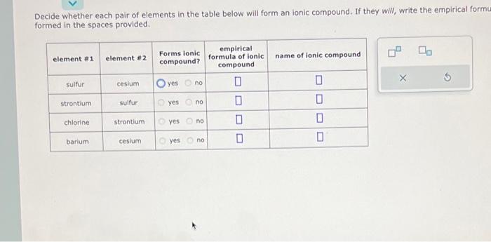 Solved Decide whether each pair of elements in the table | Chegg.com