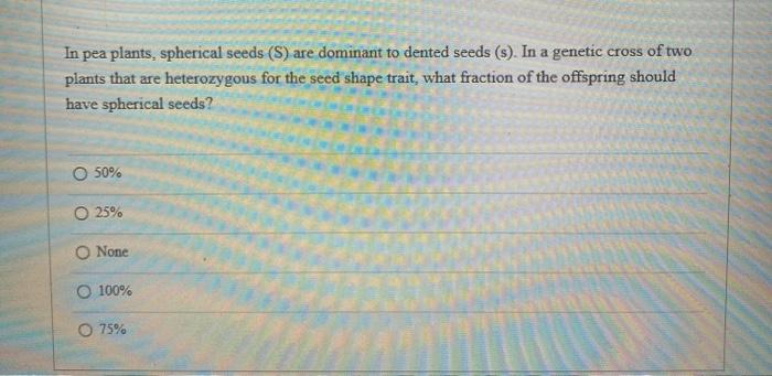 Solved In pea plants, spherical seeds (S) are dominant to | Chegg.com