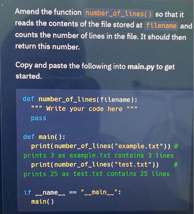 Solved Amend the function number_of_lines() so that it reads | Chegg.com