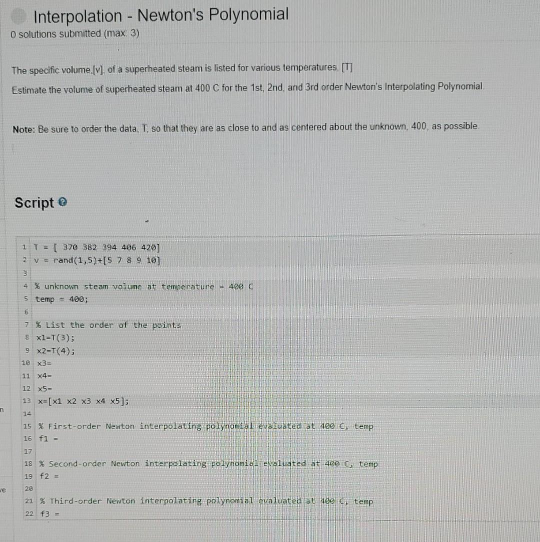 Solved - Interpolation - Newton's Polynomial O solutions | Chegg.com