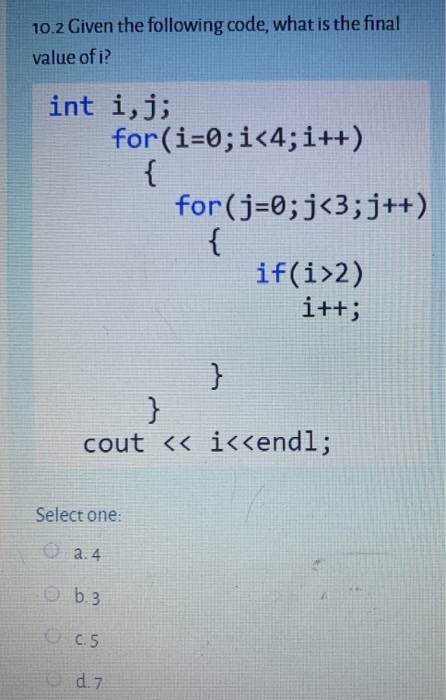 Solved 10.2 Given the following code, what is the final | Chegg.com