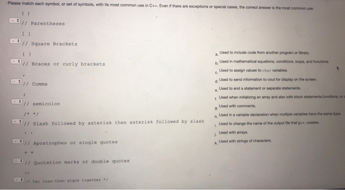 Solved Please match each symbol, or set of symbols, with its | Chegg.com