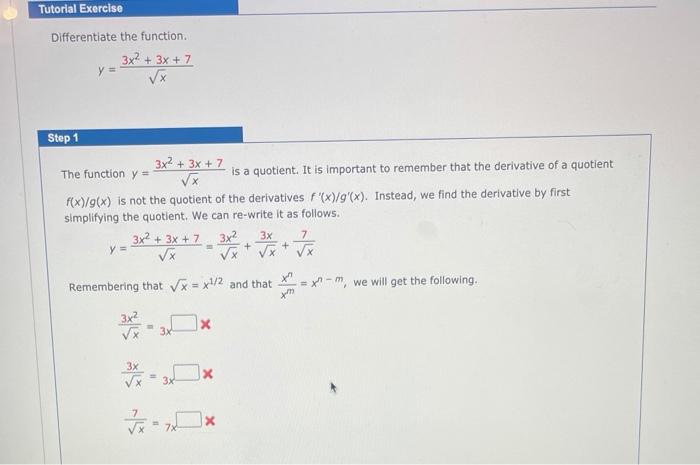 Solved Tutorial Exercise Differentiate the function. y = 3x2 | Chegg.com