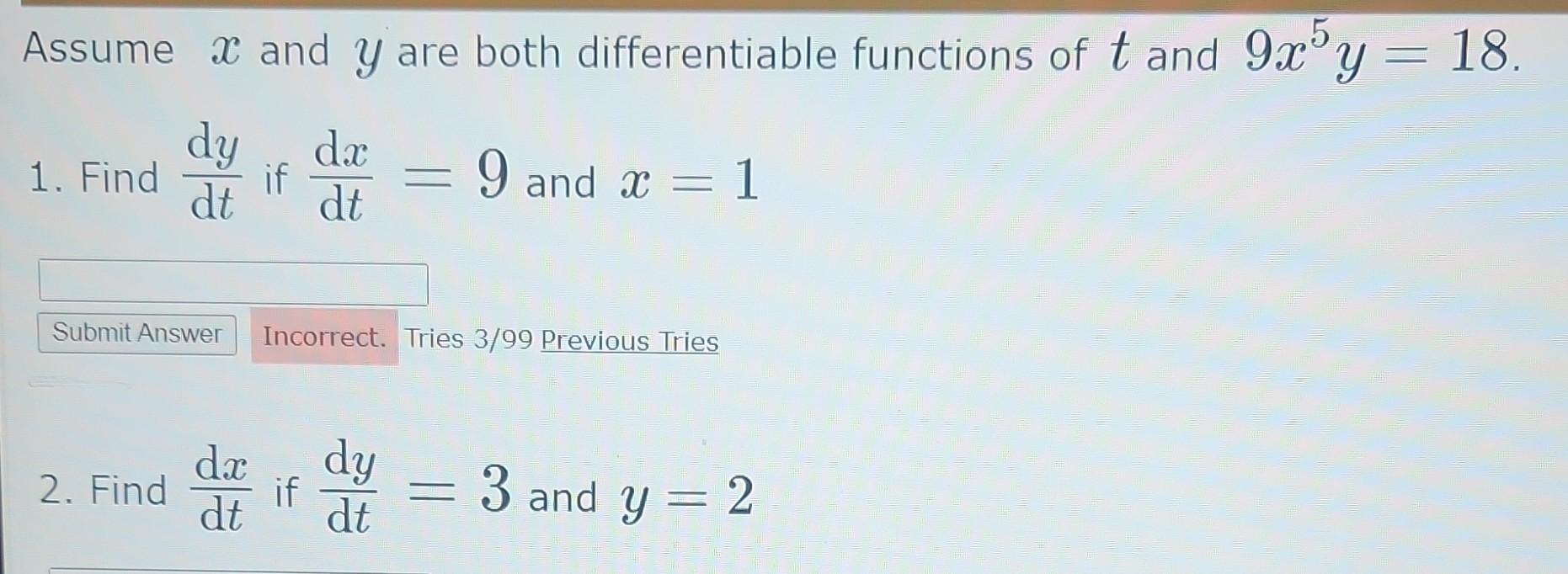 Solved Assume X And Y Are Both Differentiable Functions Of T