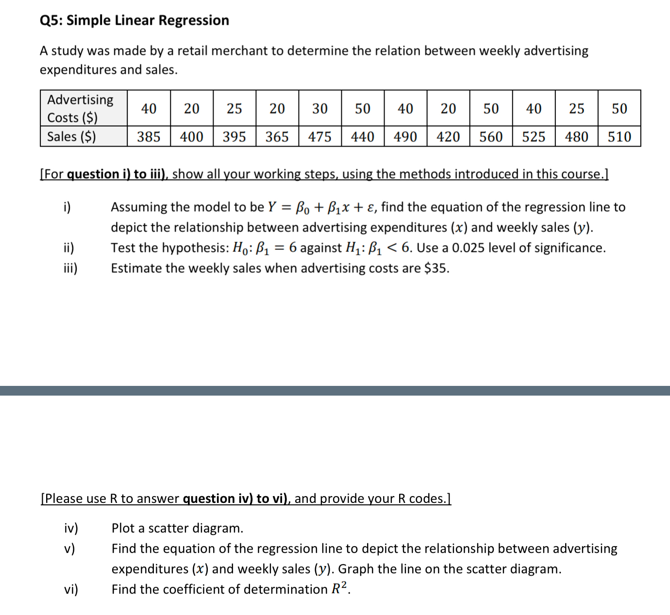 Solved Q5: Simple Linear RegressionA study was made by a | Chegg.com