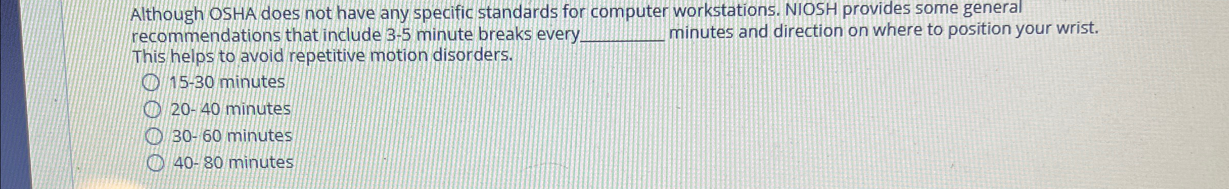Solved Although OSHA does not have any specific standards | Chegg.com