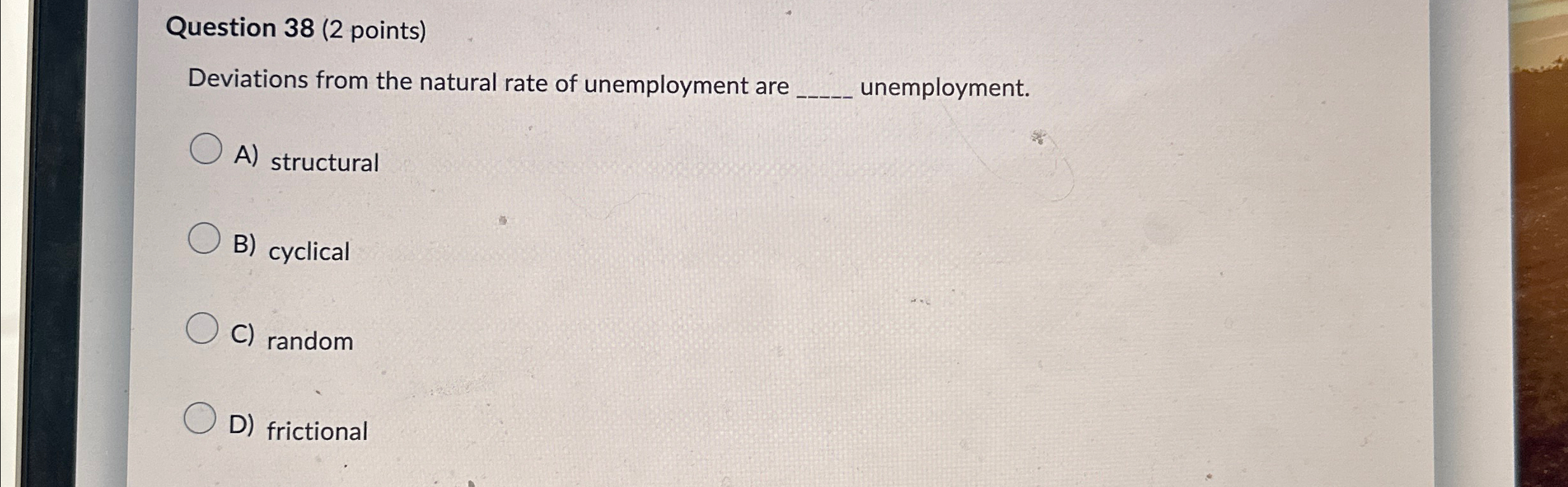 Solved Question 38 (2 ﻿points)Deviations from the natural | Chegg.com