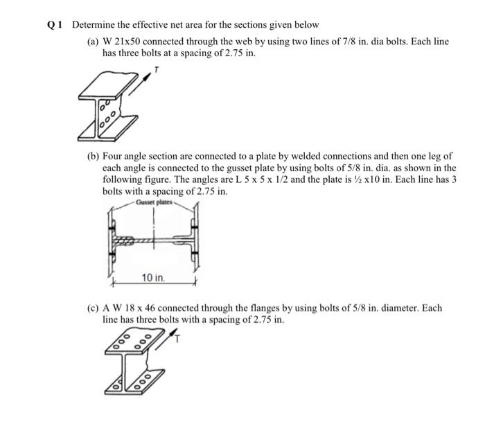 Solved 21 Determine the effective net area for the sections | Chegg.com