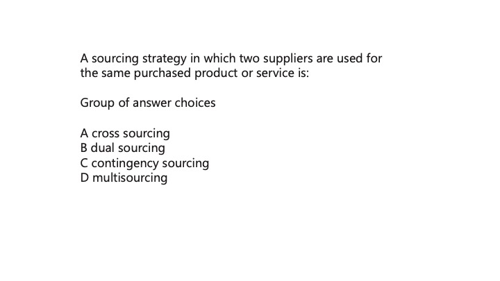 Solved A sourcing strategy in which two suppliers are used | Chegg.com