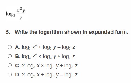 Solved log3(x2yz)Write the logarithm shown in expanded | Chegg.com