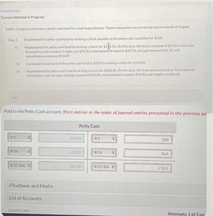 Solved View Policies Current Attempt in Progress Swifty | Chegg.com