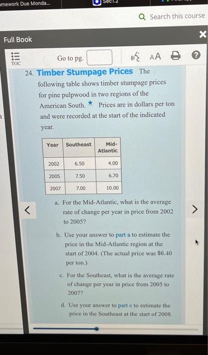 es a Full Book TOC Go to pg. { AA 24. Timber Stumpage | Chegg.com