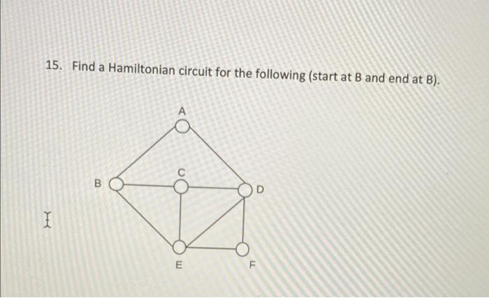 Solved 15. Find a Hamiltonian circuit for the following | Chegg.com