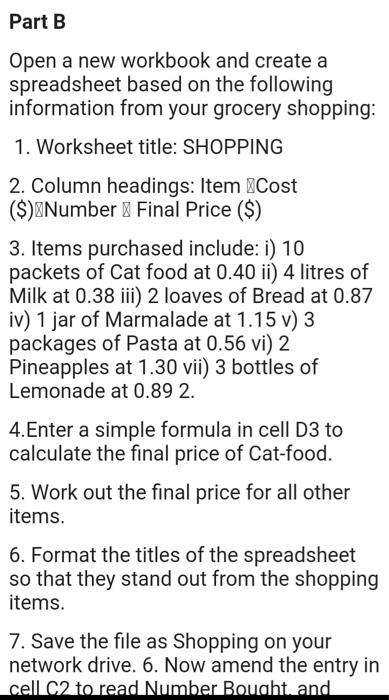 Solved Part A 1. Open a new workbook and create a | Chegg.com