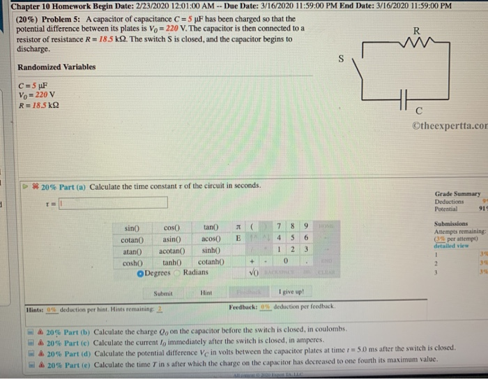 Solved Chapter 10 Homework Begin Date: 2/23/2020 12:01:00 AM | Chegg.com