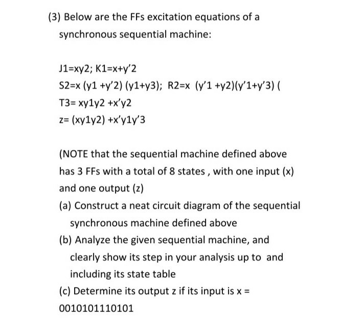 Solved (3) Below are the FFs excitation equations of a | Chegg.com