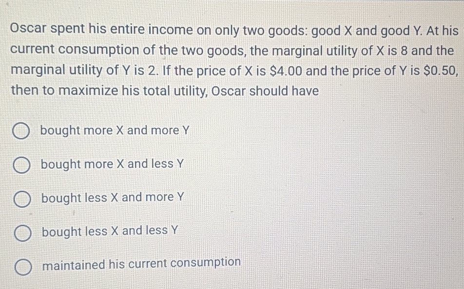 Oscar spent his entire income on only two goods: good | Chegg.com