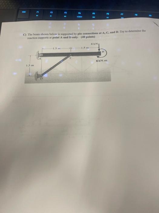 Solved asap C) The beam shown below is supported by pin | Chegg.com