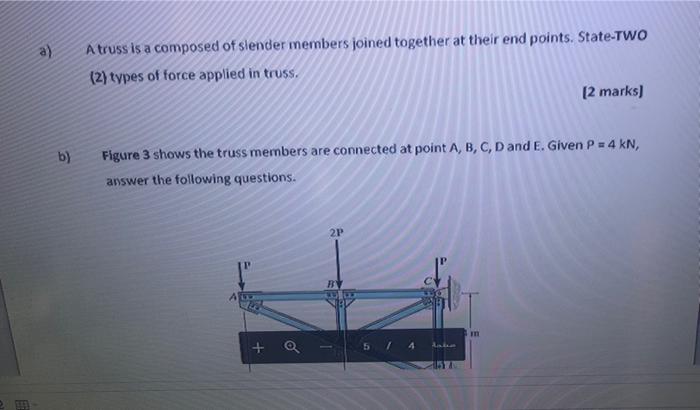 Solved a) A truss is a composed of slender members joined | Chegg.com
