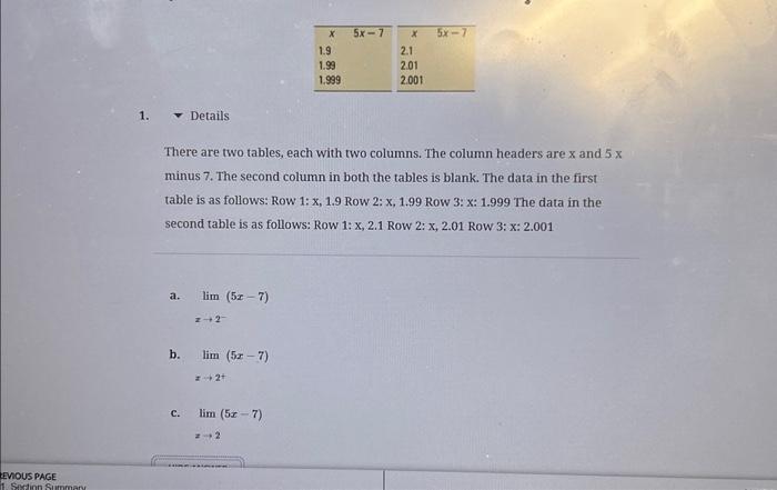Solved 1. Details There are two tables, each with two | Chegg.com