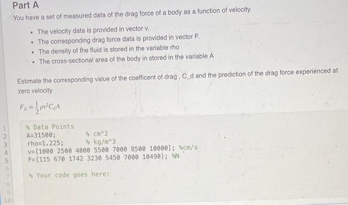 Solved Part A You have a set of measured data of the drag | Chegg.com