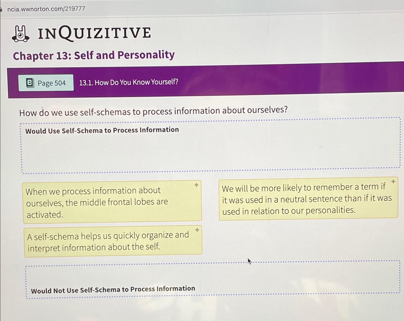 Solved ncia.wwnorton.com/219777INQUIZITIVEChapter 13: Self | Chegg.com