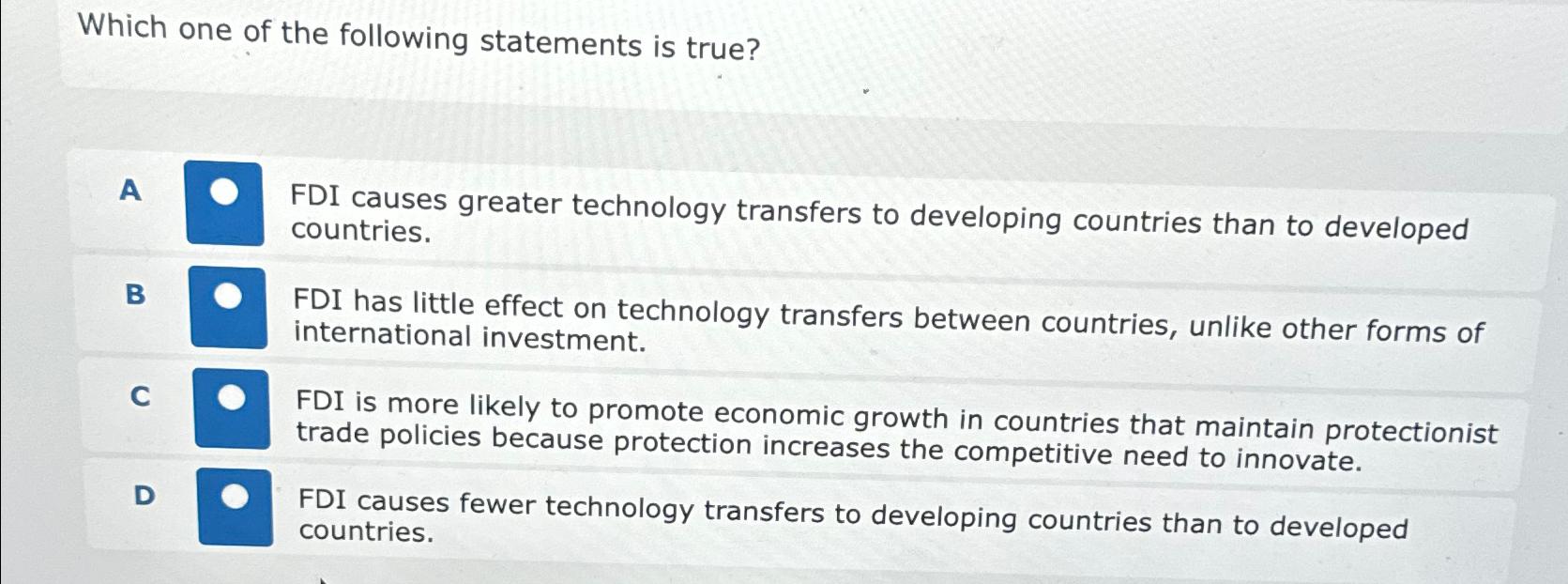 Solved BcDFDI causes greater technology transfers to | Chegg.com