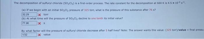 Solved The decomposition of sulfuryl chloride (SO2Cl2) is a | Chegg.com