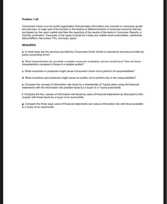 Solved Problem 1-20 Consumers Union is a non-proff | Chegg.com