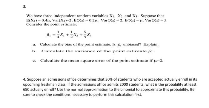 Solved We have three independent random variables X1,X2, and | Chegg.com