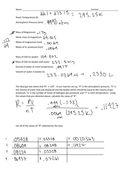 Determine the average value of " R′′ in moi⋅K∗L⋅atm | Chegg.com