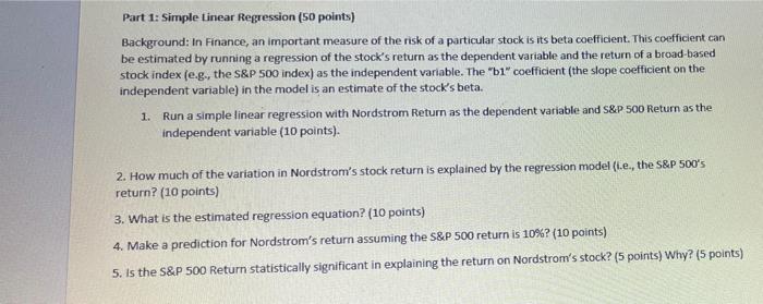 Part 1: Simple Linear Regression (50 points) | Chegg.com