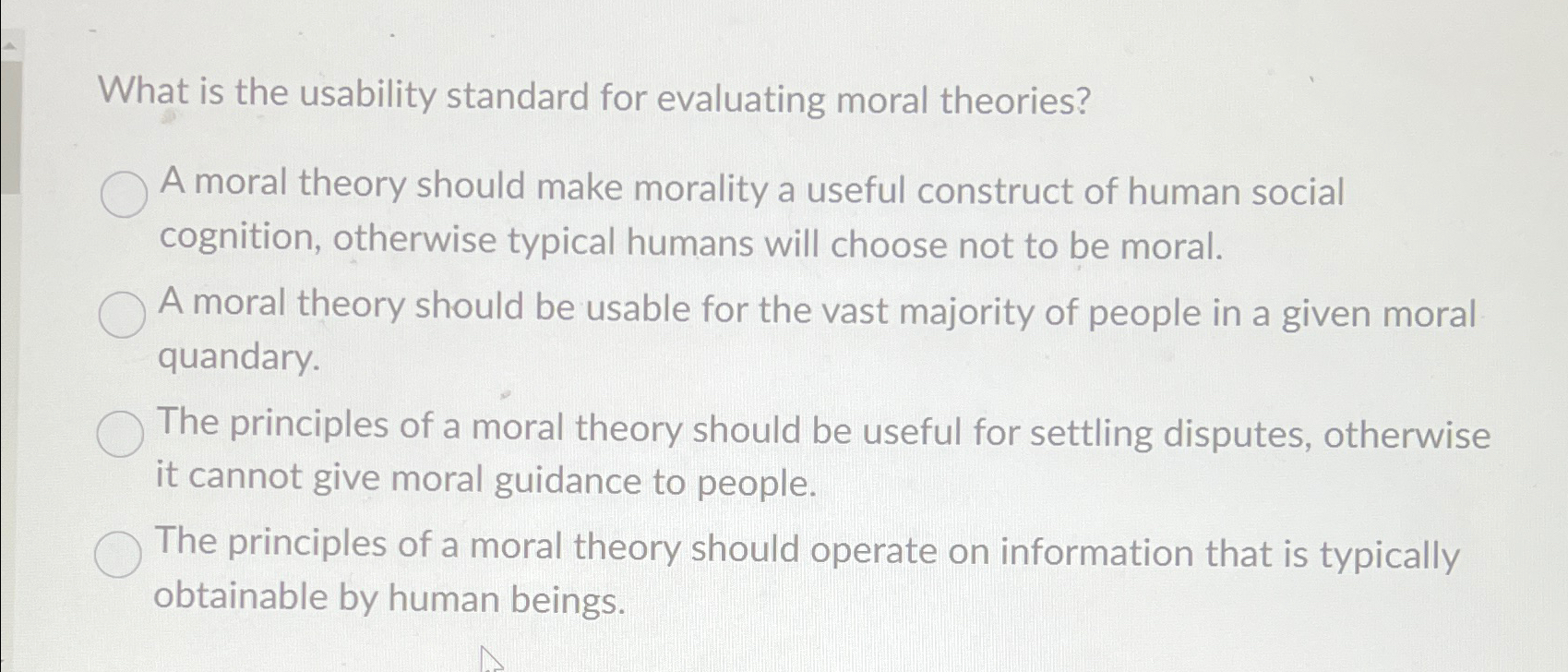 Solved What is the usability standard for evaluating moral | Chegg.com
