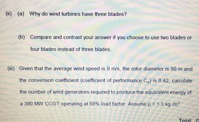 Solved (ii) (a) Why do wind turbines have three blades? (b) | Chegg.com