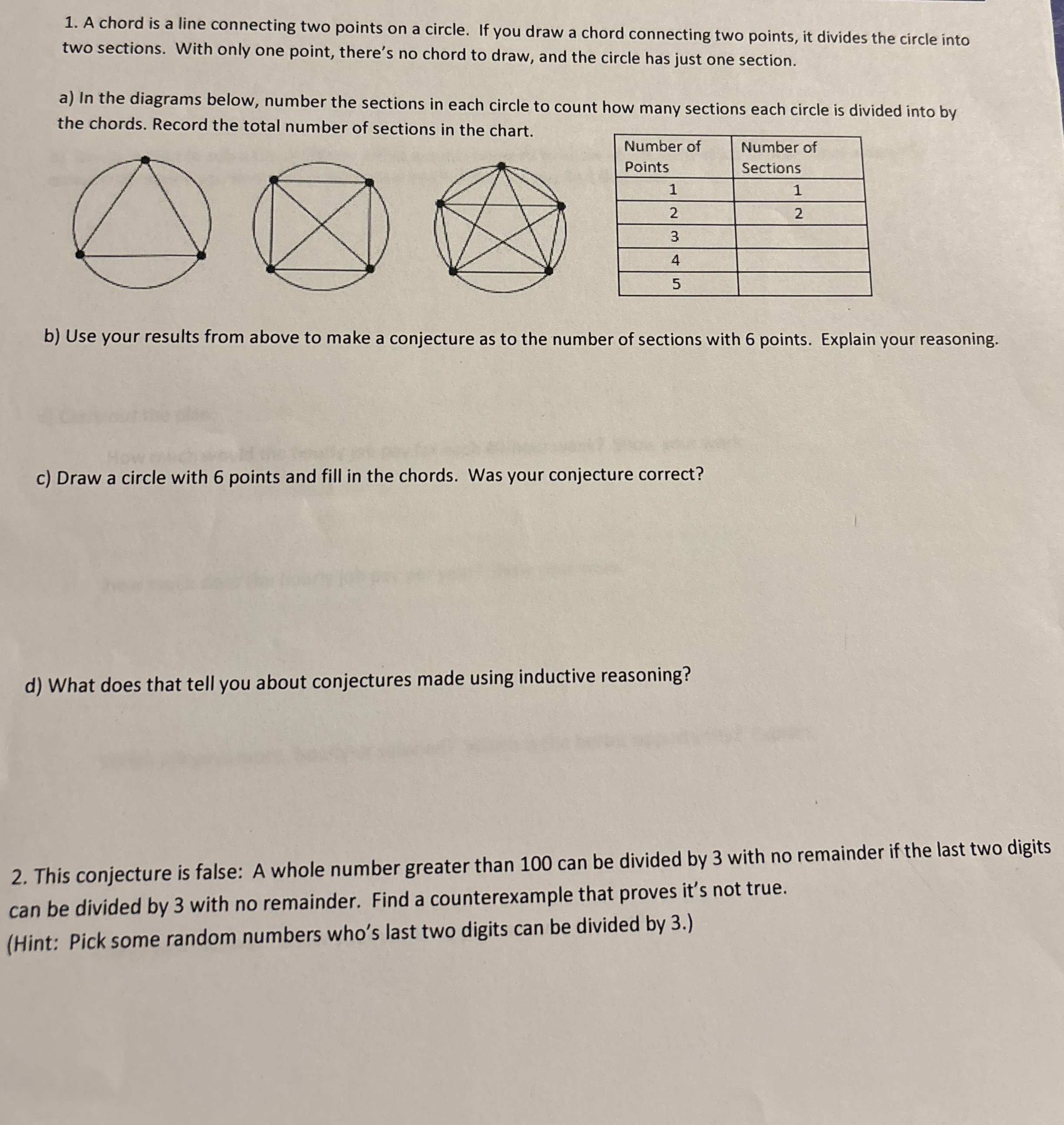 Solved A chord is a line connecting two points on a circle. | Chegg.com