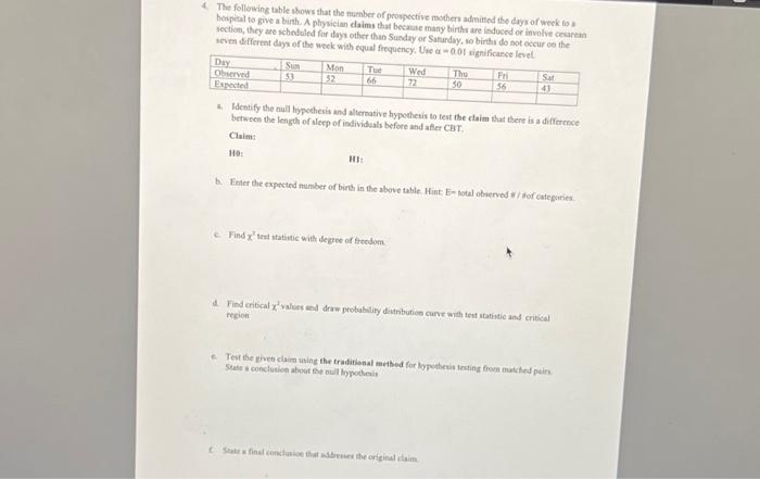 Solved 4. The following table shows that the number of | Chegg.com