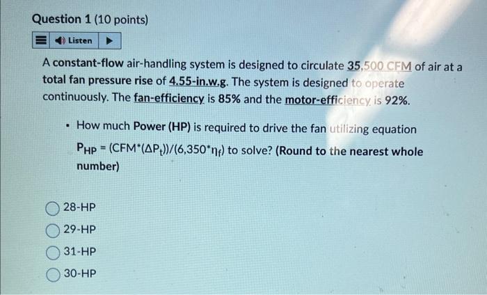 Solved A constant-flow air-handling system is designed to | Chegg.com