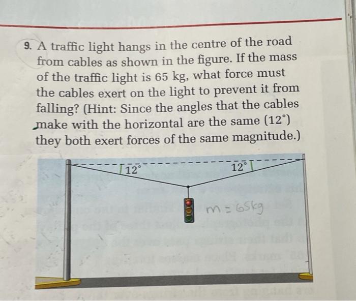 Solved 9. A traffic light hangs in the centre of the road | Chegg.com