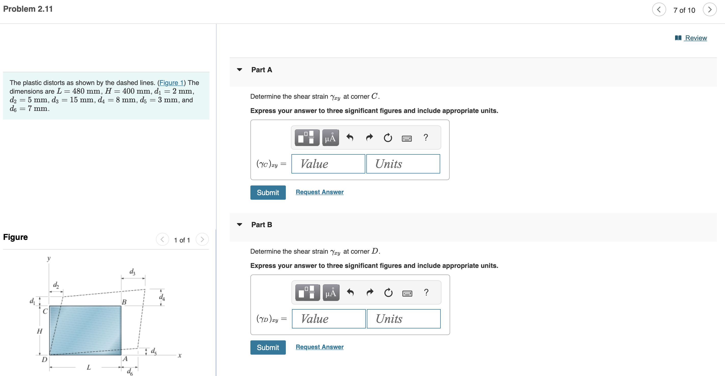 Solved The plastic distorts as shown by the dashed lines. | Chegg.com