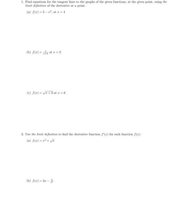Solved 1. Find equations for the tangent lines to the graphs | Chegg.com