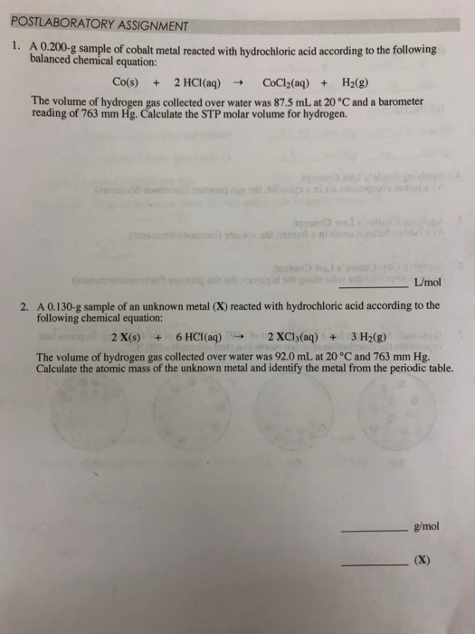 Solved POSTLABORATORY ASSIGNMENT 1. A0.200-g sample of | Chegg.com