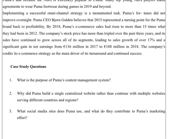 Solved Question No.4 Case Study: PUMA, Goes Omni Points | Chegg.com