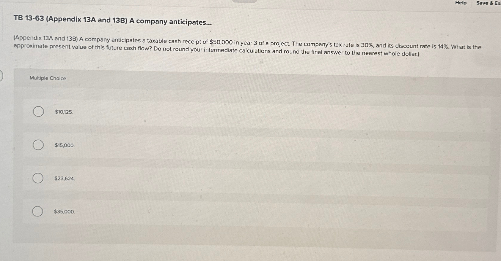 Solved HelpSave & ExTB 13-63 (Appendix 13A and 13B) ﻿A | Chegg.com
